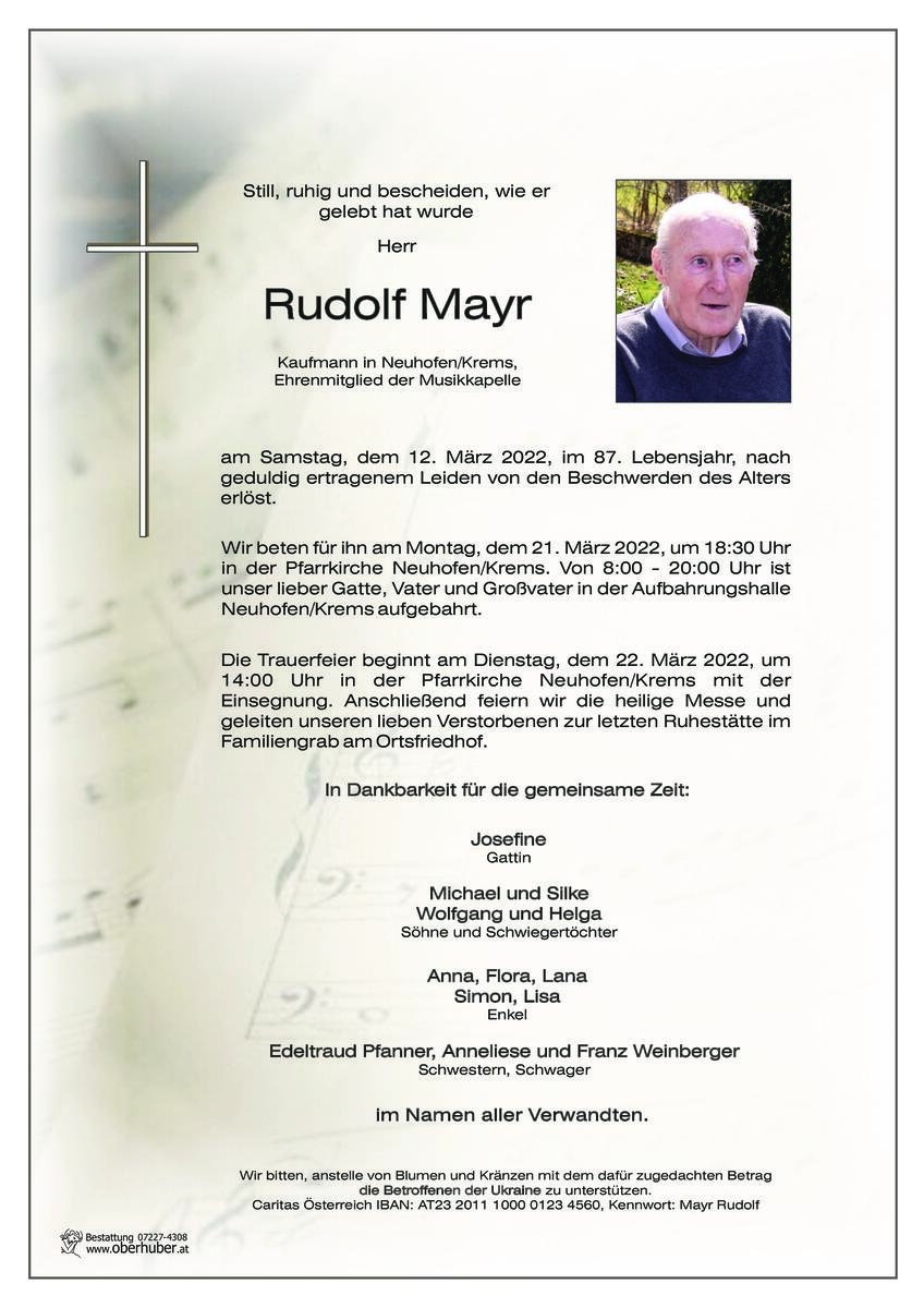 Todesanzeigen » Tischlerei - Bestattung Oberhuber